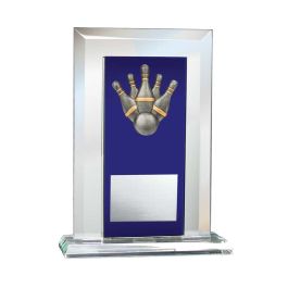 5-Pin Bowling Relief on Glass Mirror Award with Blue Glass Plate 8"